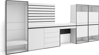 Skraut Home | Schuhregal, Schuhschrank | Schuhaufbewahrung | 357x145x35cm | Für Schlafzimmer | Offener Kleiderschrank | Kommode mit Schubladen | Lamellenwand Holz