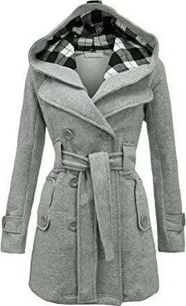 Onsoyours Femmes Manteaux &agrave; Capuche Bouton Blouson Veste Jacket Manches Longues Chaud &Eacute;pais Hoodie Hoody Outwear Automne Hiver avec Ceinture Gris XL