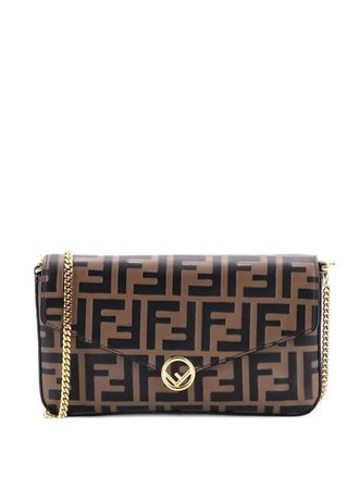 Fendi F is Fendi Envelope on Chain Zucca Embossed Leather clutch bag - Marron