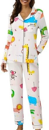 Generic V&ecirc;tement de d&eacute;tente pour femme - &Eacute;l&eacute;gant - Long pyjama avec boutonni&egrave;re - Douillet - Deux pi&egrave;ces - Col en V - Haut et pantalon de pyjama - V&ecirc;tement de