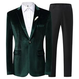 Generic Blazer en velours pour homme, coupe ajust&eacute;e, &agrave; un bouton, veste de costume avec pantalon habill&eacute;, veste de costume dhiver pour f&ecirc;te de mariage, d&icirc;ner,
