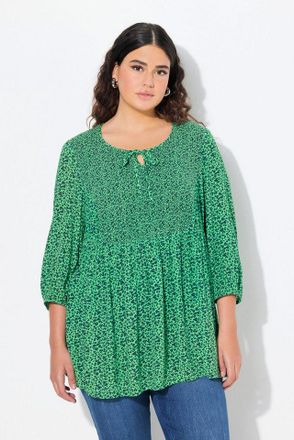 Ulla Popken Druckbluse Smokbluse Bl&uuml;ten A-Linie Rundhals 3/4-Arm