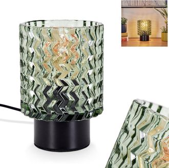 HOFSTEIN Tischleuchte Falgorosa, Tischlampe aus Metall/Glas in Schwarz/Grün, Leuchte im modernen Vintage/Retro-Design mit Schirm aus Glas (Ø 11 cm) u. An/-Ausc