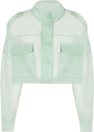 Pinko Pinko, Femme, Vestes, Vert, Taille: 44 FR Cropped Silk Jacket