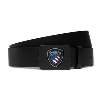 Blauer Schwarzer Lederg&uuml;rtel mit Logo-Schnalle - - Accessories - Herren - Schwarzk - 90 CM