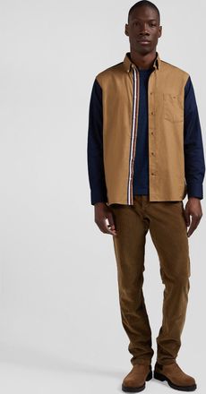 Eden Park Chemise Bicolore En Coton Pin Point Noisette Coupe Regular Broderie Dos