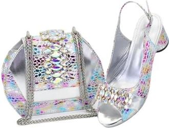 Generic Ensemble de chaussures et sacs assortis pour femme avec strass pour fête de mariage, Argenté., 40.5 EU
