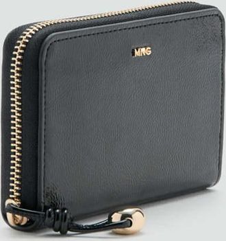 Mango Portefeuille moyen avec mini perles noir - Femme - Taille unique - MANGO