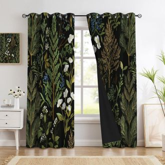 Generic Verdunklungsvorh&auml;nge Mit &Ouml;sen Vorhang Blickdicht Mit Beeren Und Bl&auml;tter 2 St&uuml;cke Thermovorhang K&auml;lteschutz Gardinen Schlafzimmer &Ouml;senschal Vorhang, Gr