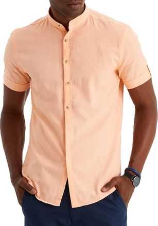 LEIF NELSON Leinenhemd Herren Sommer Kurzarm Rosa/Henley Hemd f&uuml;r Freizeit und Business/Gemischt aus Leinen und Baumwolle/Regular Fit Gr&ouml;&szlig;e XXL