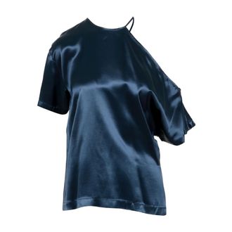 Erika Cavallini Semi Couture Blaue Satinbluse mit Rundhalsausschnitt - - Tops - Damen - Blau - L