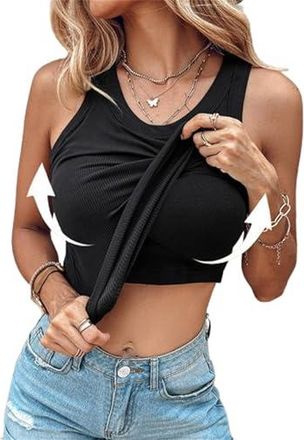 Generic D&eacute;bardeur &agrave; soutien-gorge confortable int&eacute;gr&eacute;, d&eacute;bardeur sans manches pour femme, d&eacute;bardeur d&eacute;contract&eacute; dos nageur c&ocirc;tel&eacute;, Noir, XXL