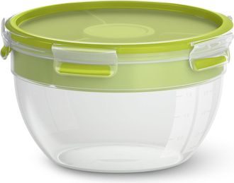 Emsa CLIP & GO Salatbox Rund mit Einsatz und Dressingbox, Lunchbox, Kunstoff, Transparent/Hellgr&uuml;n, 2.6 L, N1071300