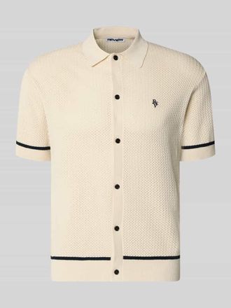 Review Slim Fit Strick-Poloshirt mit Label-Stitching