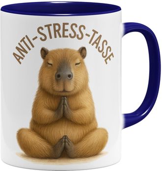 OM3 Capybara Anti-Stress Kaffee-Tasse mit Spruch - Lustige Keramiktasse mit meditierendem Wasserschwein - Keramik Becher - 325ml - Beidseitig Bedruckt - D