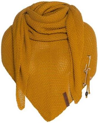 Knit Factory Coco Ch&acirc;le Tricot&eacute; - Foulard Triangle - Foulard femme pour lautomne et lhiver - &Eacute;charpe Femme - Ch&acirc;le Femme - 100% Fabriqu&eacute; en Europe - Ocre - 190x85 