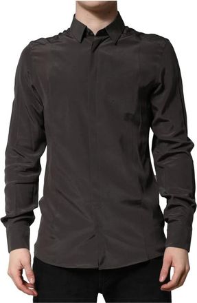Dolce & Gabbana Homme, Chemises, Brun, Taille: 3XS Chemise en Soie à Manches Longues