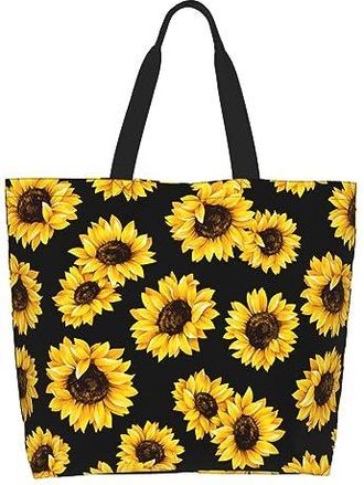 Generic Tournesols &Eacute;l&eacute;gant Noir Sac Courses Grand Tote Bag R&eacute;utilisable Sac Cabas Pour Quotidienne Shopping Travail