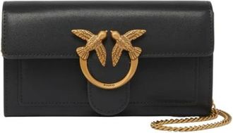 Pinko Pinko, Femme, Sacs, Noir, Taille: ONE Size Sac &agrave; bandouli&egrave;re en cuir noir avec fermeture &agrave; bouton