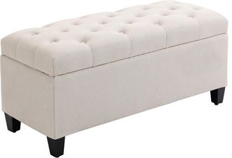 HOMCOM Sitzbank mit Stauraum Polsterbank mit Leinenoptik, Sitztruhe mit Holzbeine, Truhenbank f&uuml;r Wohnzimmer Schlafzimmer Flur 100 x 40 x 44 cm Cremewei&szlig;