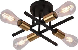 Trade Shop Trade Shop - PLAFONIERA A SOFFITTO DESIGN INDUSTRIALE MODERNA NERO ORO 4 PORTALAMPADA ATTACCO E27 PN-16