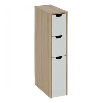 PEGANE Meuble dappoint de rangement &agrave; 3 tiroirs, coloris ch&ecirc;ne/blanc - Longueur 40 x Profondeur 18 x Hauteur 80 cm