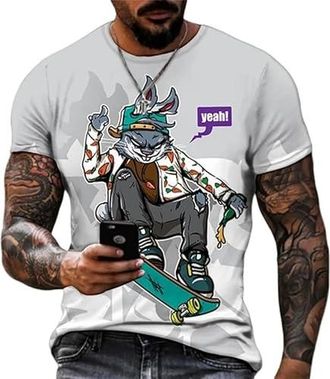 Keephen T-Shirt Homme Skate 3D Imprim&eacute; Personnage Squelette Skateboard Graphique Manches Courtes Pull-Over D&eacute;contract&eacute;