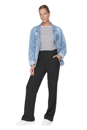 Trendyol Damen Trendyol Herren Design Hoher Bund Sweathose Sweatpants, Schwarz, XL EU