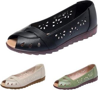 Generic Sandales d&eacute;t&eacute; &eacute;l&eacute;gantes plates pour femme - En cuir noir - Sandales ouvertes - Sandales d&eacute;t&eacute; ajour&eacute;es - Antid&eacute;rapantes - Chaussures de loisirs - L&eacute;g&egrave;r