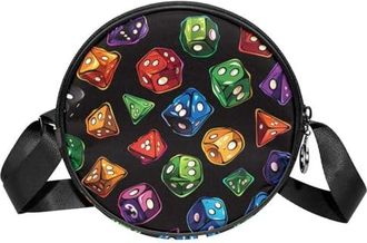 Generic Petit sac &agrave; bandouli&egrave;re rond pour femme, RPG Dice Petit sac &agrave; bandouli&egrave;re avec fermeture &eacute;clair et bretelles r&eacute;glables Style d&eacute;contract&eacute;