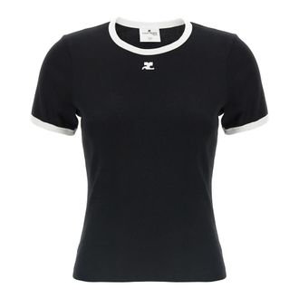 Courr&egrave;ges Signature Kontrast T-Shirt - - Tops - Damen - Schwarzk - S
