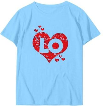 Generic T-shirt graphique &agrave; manches courtes pour la Saint-Valentin 2026 pour hommes et femmes, t-shirt tendance d&eacute;contract&eacute; pour jeunes, bleu clair, XXL