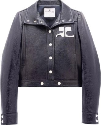 Courrèges Femme, Vestes, Bleu, Taille: 44 FR Veste Bleue avec Logo Patch Manches Longues