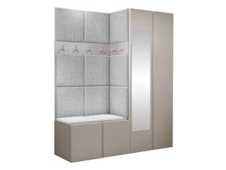 Mirjan24 Garderoben-Set Monati XII, Kleiderschrank mit Spiegel, Schuhschrank, 2X Kleiderhakenbrett, Gepolstertes Paneel/Wandpaneel, 6 Doppelhaken, Flurgarderob