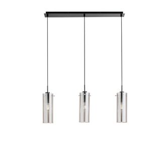 Luce-Ambiente-Design Linear Suspension Magic in Black Metal With Three Smoked Glass Diffusers