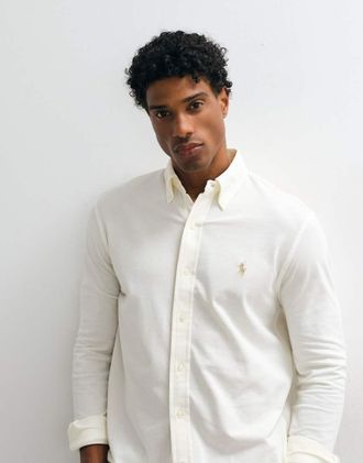 Polo Ralph Lauren Chemise en piqu&eacute; &agrave; logo embl&eacute;matique - Blanc
