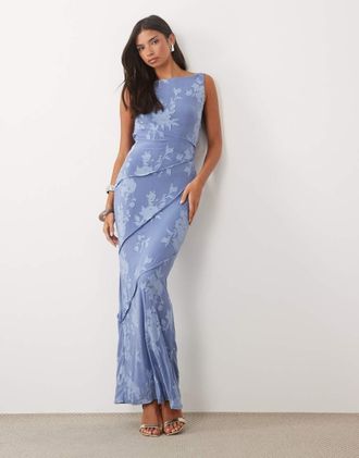 Asos robe longue d&eacute;vor&eacute; &agrave; couture brute et dos drap&eacute; bleu clair