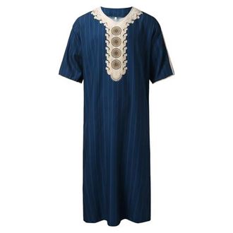 Generic V&ecirc;tements de pri&egrave;re pour homme - Col en V - Manches courtes - Coupe classique - Robe arabe avec vent ethnique - Burka Duba&iuml; - Caftan - Imprim&eacute; moyen -