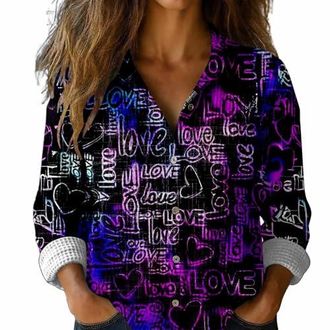 Generic Saint Valentin Manches 3/4 Col en V T-shirt pour Femmes T-shirt Graphique Coeur damour T-shirt Rouge Saint-Valentin Hauts D&eacute;contract&eacute; Printemps Chemis