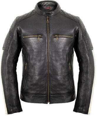 MDM Motorradjacke Herren Motorrad Lederjacke mit Streifen in schwarz, mit Protektoren