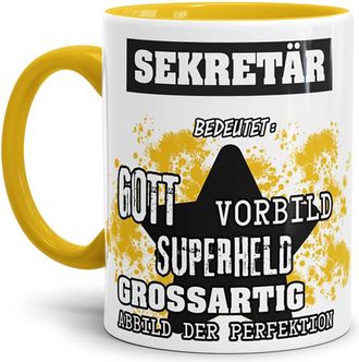 Tassendruck Berufe-Tasse Bedeutung Eines Sekretär Innen & Henkel Gelb/Job/Tasse mit Spruch/Kollegen/Arbeit/Witzig/Mug/Cup/Geschenk-Idee/Beste Qualität - 25 Jahre 