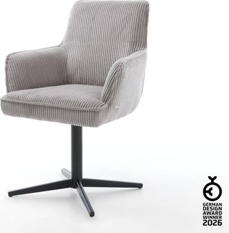 DELIFE Drehstuhl Heira-Flex mit Armlehnen Cord Silbergrau Fu&szlig;kreuz Schwarz 360&deg; drehbar Taschenfederkern, Esszimmerst&uuml;hle