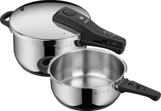 WMF Perfect One Pot Schnellkochtopf Induktion Set 2-teilig, Dampfkochtopf 4,5l, 3l, großes Kochsignal, 2 Kochstufen, abnehmbarer Deckelgriff, für alle Her