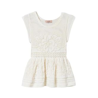 Twinset Ausgestelltes Stricktop mit Blumenmuster - - Tops - Damen - Beige - M