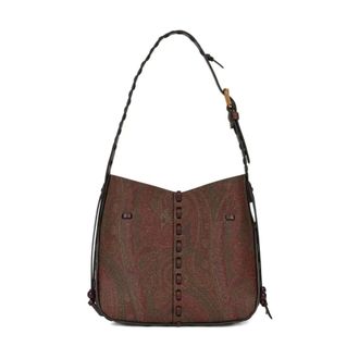 Etro Femme, Sacs, Brun, Taille: ONE Size Sac en cuir enduit jacquard cachemire marron