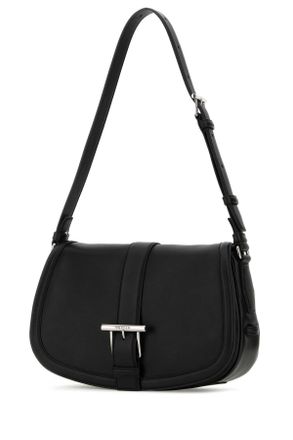 Alexander McQueen Womens Black Leather Large Satchel Crossbody Bag Blacksilver T-Bar Borse A Tracolla