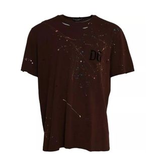 Dolce & Gabbana Homme, Tops, Brun, Taille: 5XL T-shirt en Coton Marron avec Éclaboussures de Couleur