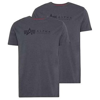 Alpha Industries Alpha Industries Alpha Label T 2 Pack T-Shirt f&uuml;r Herren Greyblack/Black