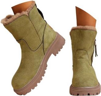 Minetom Chaussures Bottes dhiver en Cuir Femmes Courte Bottines De Neige avec Doublure Chaud Fourrure Fermeture B Vert 37 EU