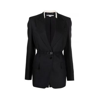 Stella McCartney Gekreuzter Wollmantel mit Kontrastdetail - - Jackets - Damen - Schwarzk - S